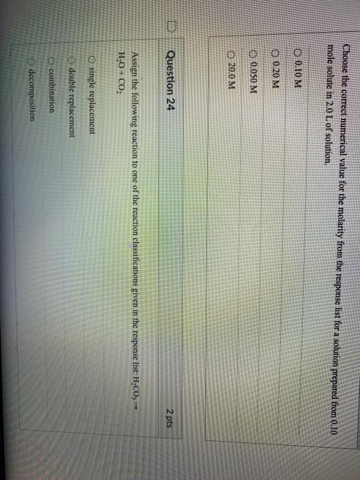 Solved Choose the correct numerical value for the molarity | Chegg.com