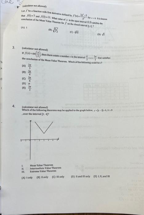 Solved (calculator not allowed) Lei f be a fanction with | Chegg.com
