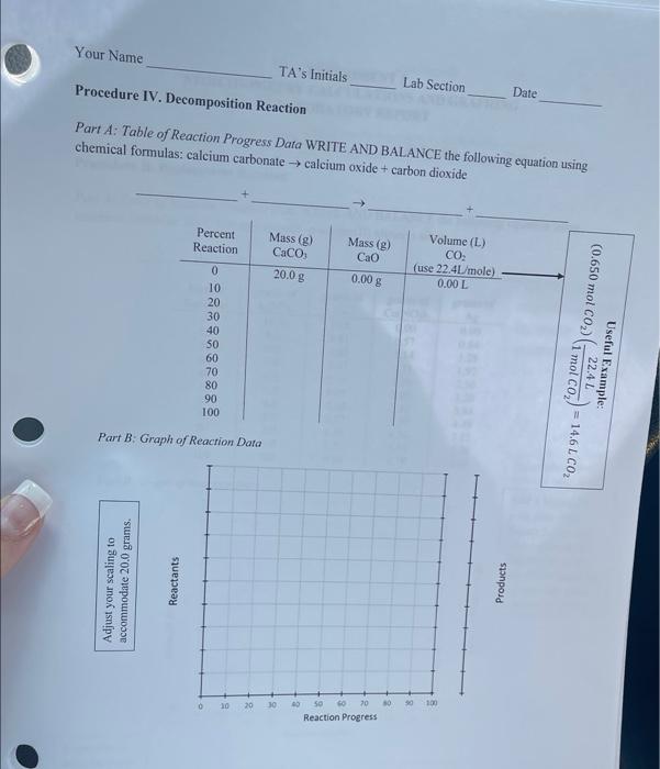 Solved Your Name TA's Initials Lab Section Date Procedure | Chegg.com