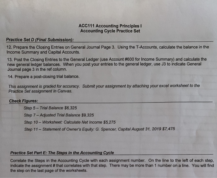 Solved ACC111 Accounting Principles Accounting Cycle | Chegg.com