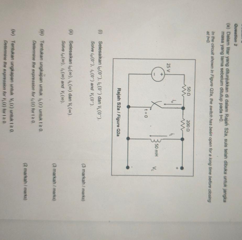 Solved In the circuit shown in Figure Q2a, ﻿the switch has | Chegg.com