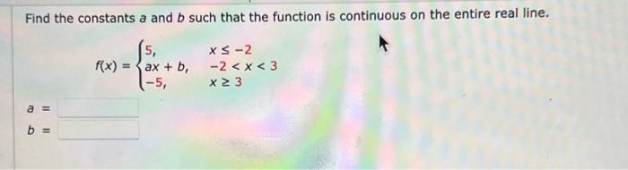 Solved Find the constants a and b such that the function is | Chegg.com