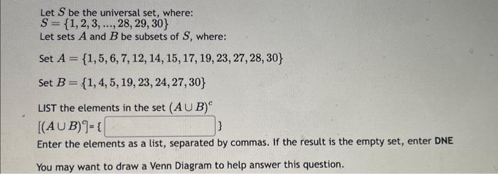 Solved Let S be the universal set, where: | Chegg.com
