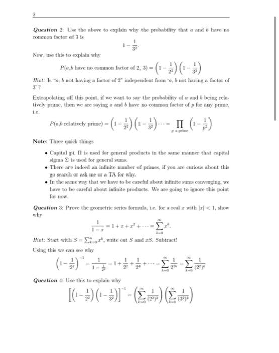 Solved The Probability of Relative Prime-ness Def. For two | Chegg.com