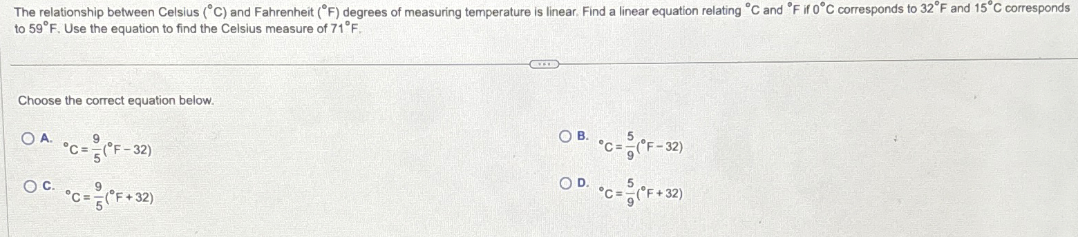 Solved The relationship between Celsius ) ﻿and Fahrenheit | Chegg.com