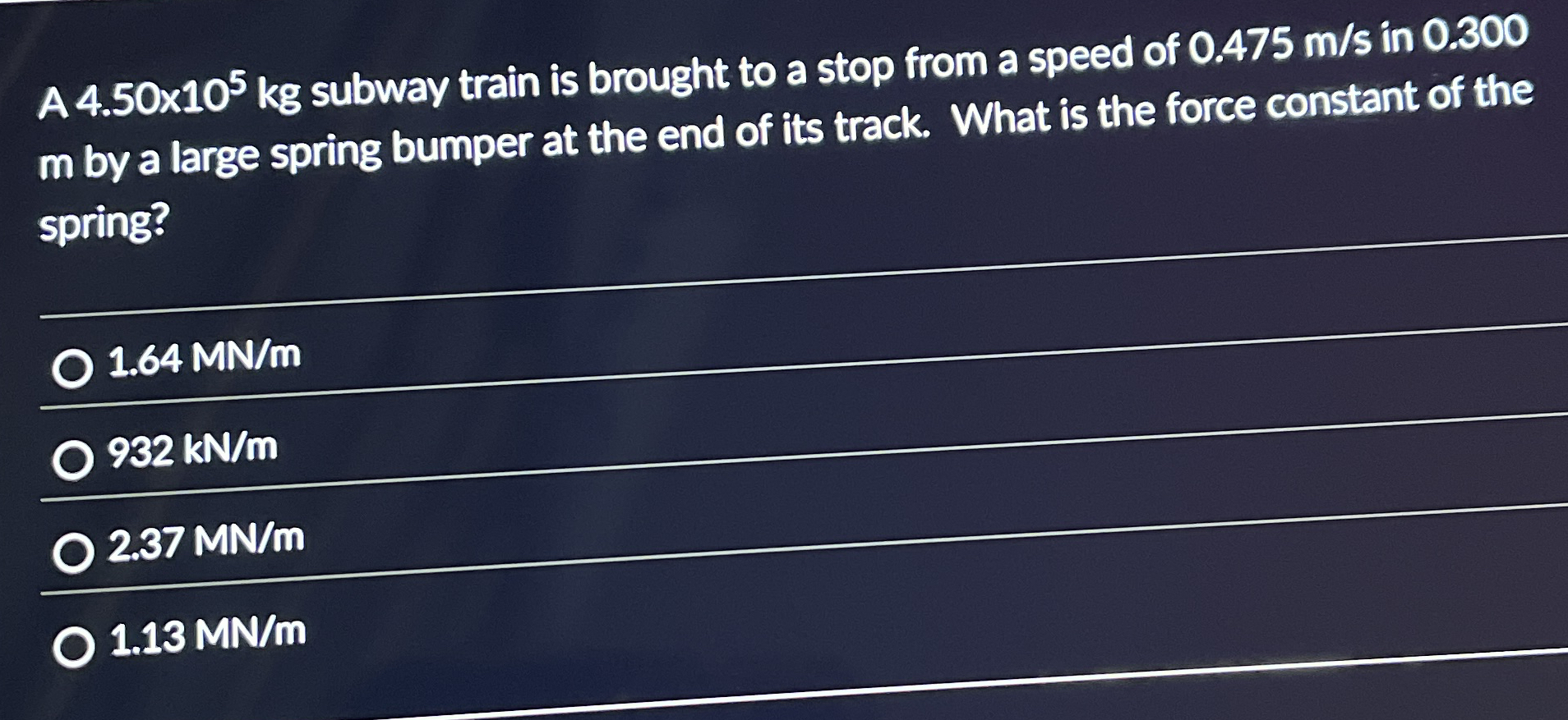 Solved A 4.50 ×105kg ﻿subway train is brought to a stop from | Chegg.com