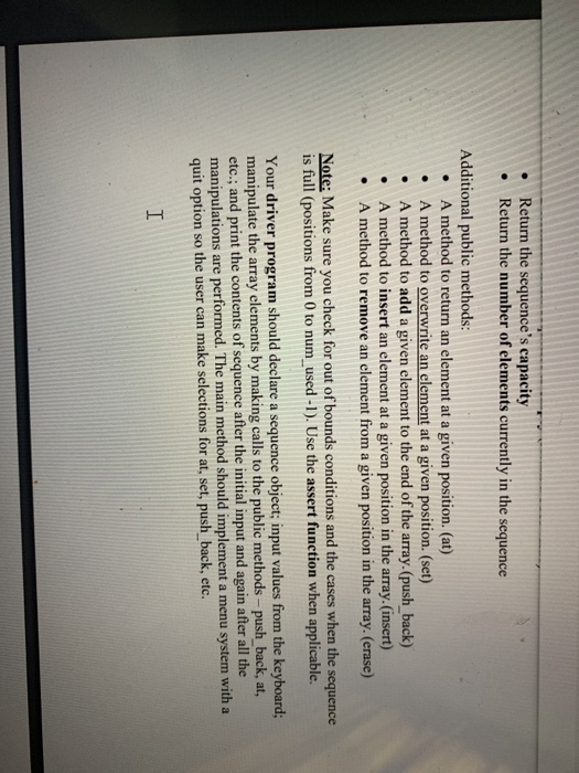 Solved Lab 2- Sequence Class Implement a template container | Chegg.com Solved Lab 2- Sequence Class Implement a template container | Chegg.com