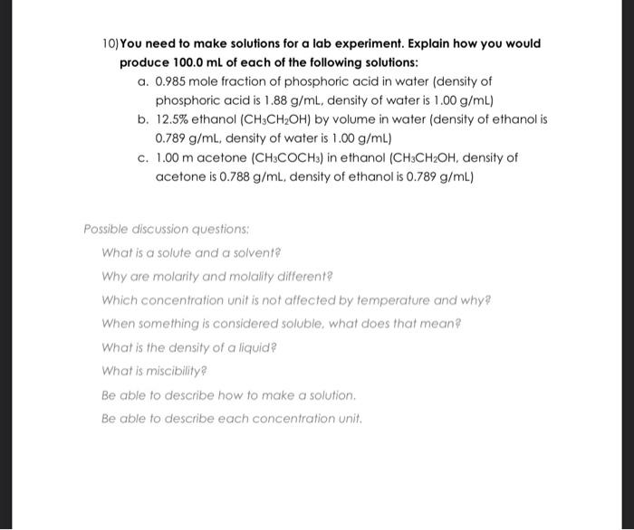 10)You need to make solutions for a lab experiment. | Chegg.com