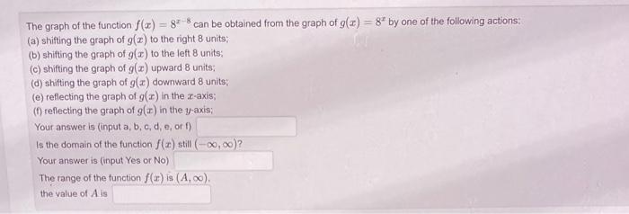 Solved The graph of the function f(x)=8x−8 can be obtained | Chegg.com