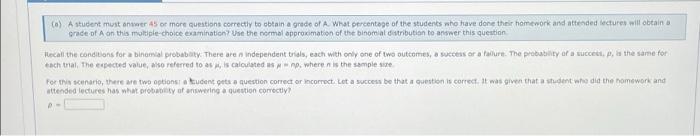 (a) A student must answer 45 or more questions | Chegg.com