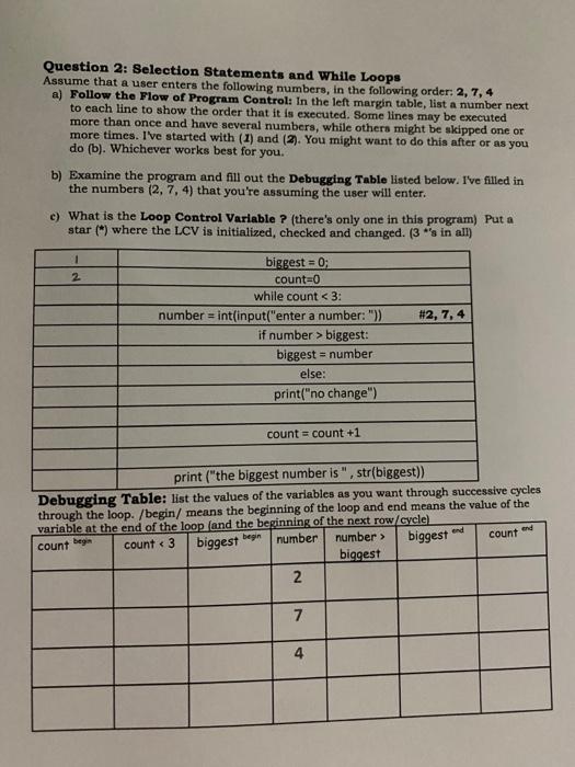 Solved Question 2: Selection Statements and While Loops | Chegg.com