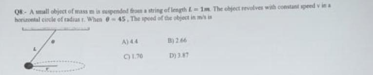 Solved Q8. - A small object of mass m is aupended froen a | Chegg.com