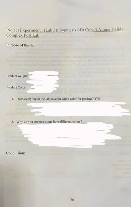 Solved post lab 3 synthesis of a cobalt amine halide!pls | Chegg.com