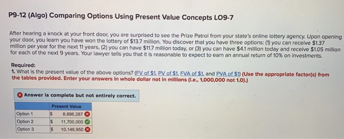 P9-12 (Algo) Comparing Options Using Present Value | Chegg.com
