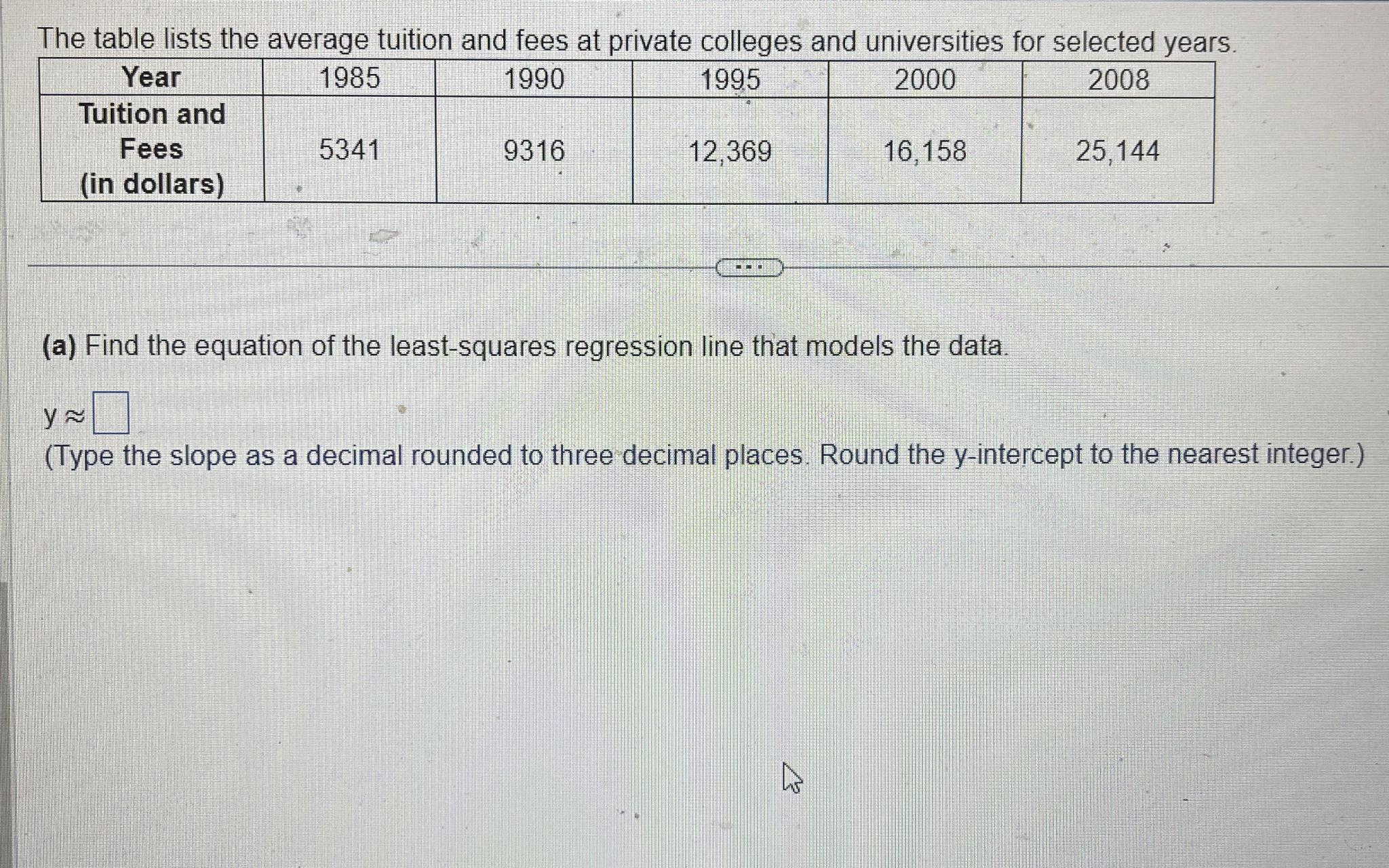 Solved The table lists the average tuition and fees at | Chegg.com Solved The table lists the average tuition and fees at | Chegg.com