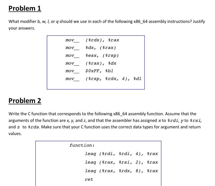 Solved What modifier b,w, I, or q should we use in each of | Chegg.com