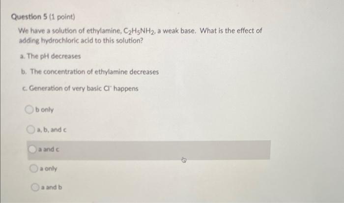Solved Question 5 (1 point) We have a solution of | Chegg.com