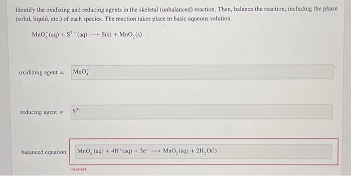 Solved Identify the oxidizing and reducing agents in the | Chegg.com