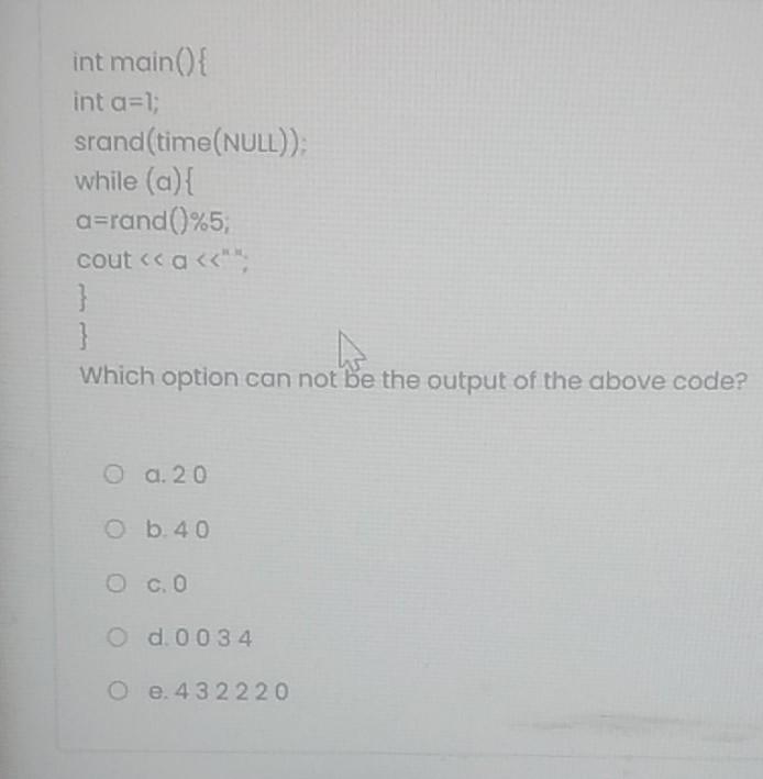 Solved int main() { int a=1; srand(time(NULL) while (a) { | Chegg.com