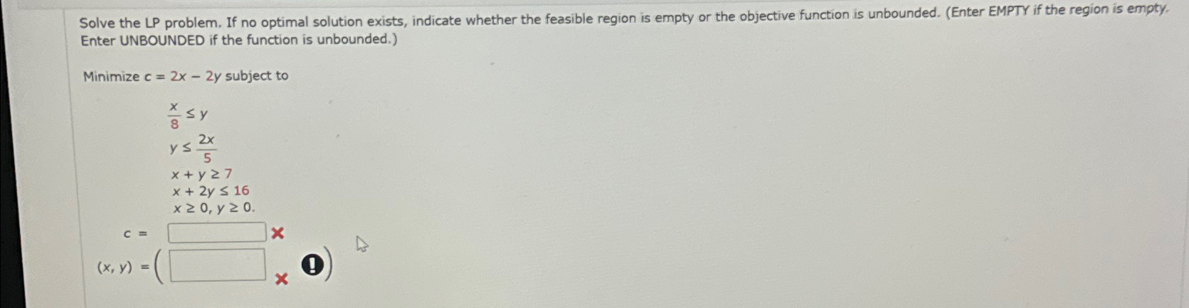 Solved Solve the LP problem. If no optimal solution exists, | Chegg.com