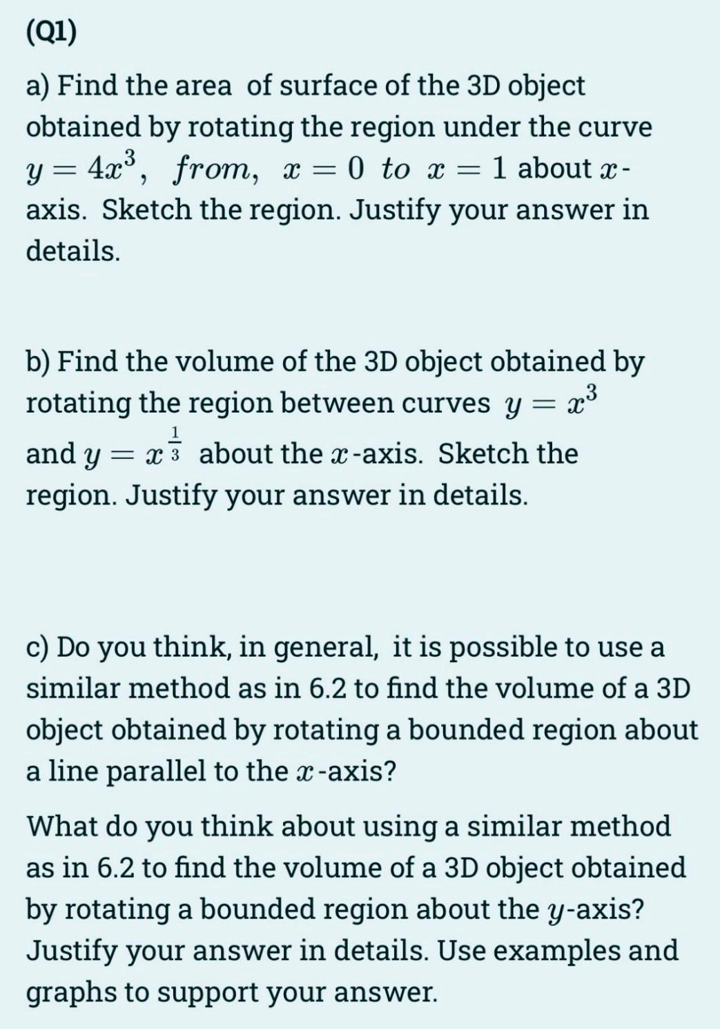 Solved a) Find the area of surface of the 3D object obtained | Chegg.com