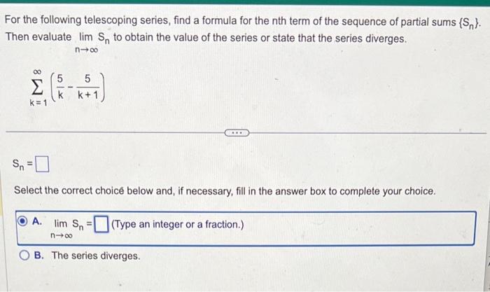 Solved For the following telescoping series, find a formula | Chegg.com