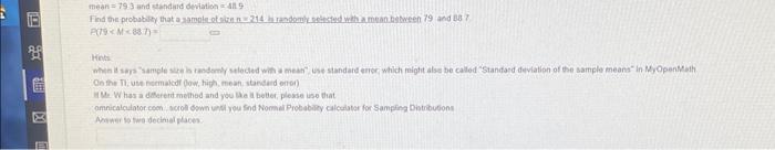 Solved mean =79.3 and atbndard deviation a - All 9 Rtie | Chegg.com