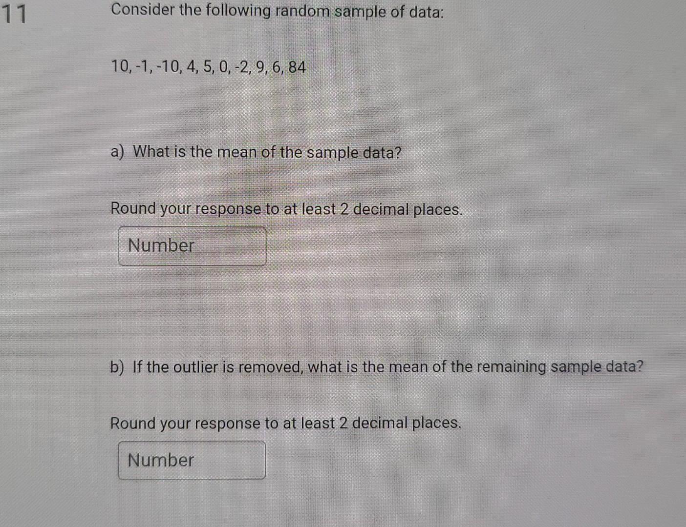 Solved 11 Consider the following random sample of data: | Chegg.com