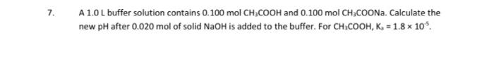 Solved A 1.0 L buffer solution contains 0.100 molCH3COOH and | Chegg.com