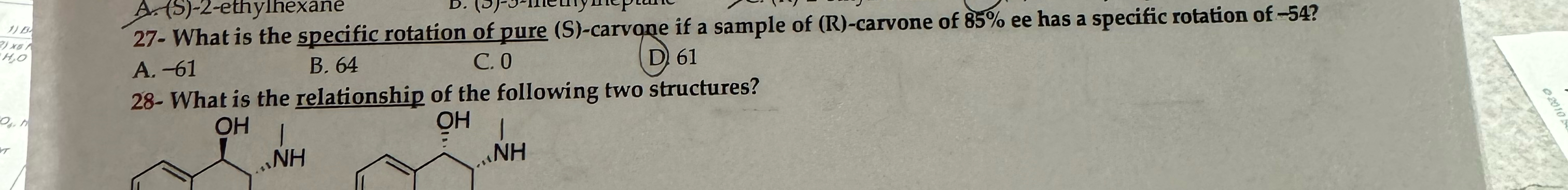 Solved 27- ﻿What is the specific rotation of pure | Chegg.com