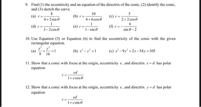 Solved 9. Find (1) the eccentricity and an equation of the | Chegg.com