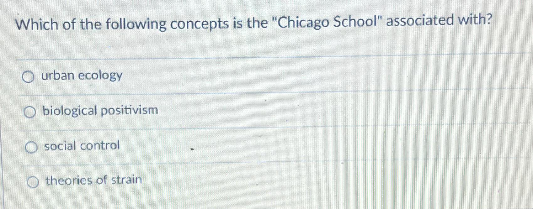 Solved Which of the following concepts is the "Chicago | Chegg.com