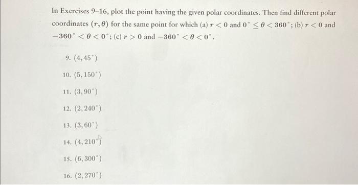 Solved In Exercises 9-16, plot the point having the given | Chegg.com