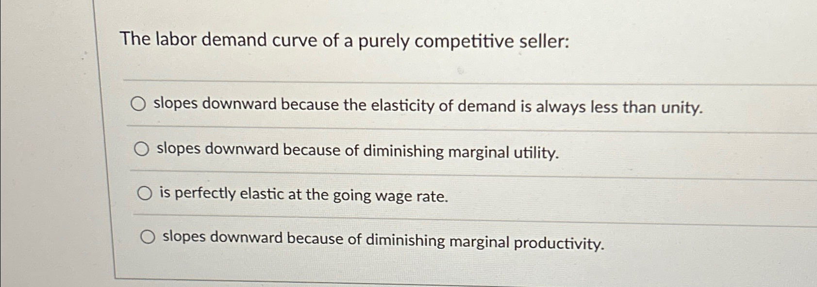 Solved The labor demand curve of a purely competitive | Chegg.com