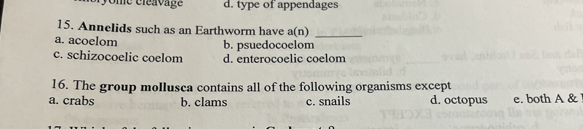 Solved Annelids such as an Earthworm have a(n)a. ﻿acoelomc. | Chegg.com