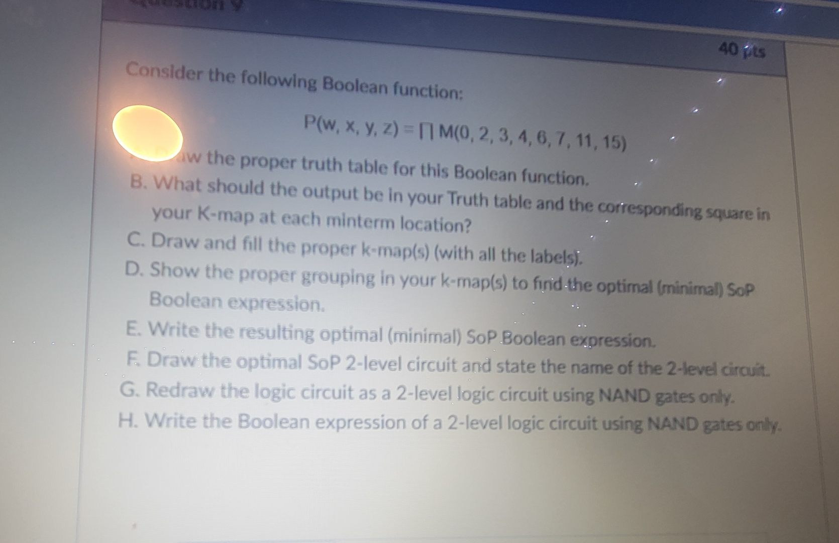 Solved Consider the following Boolean function:40 | Chegg.com
