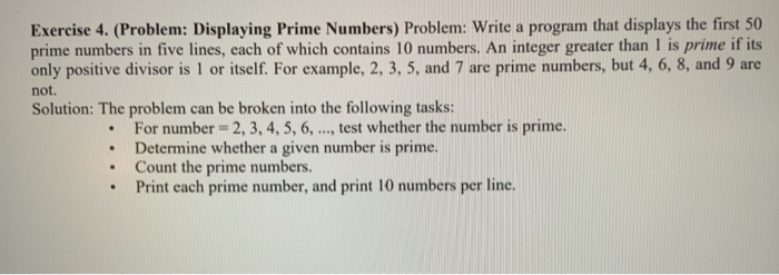 Solved Exercise 4. (Problem: Displaying Prime Numbers) | Chegg.com