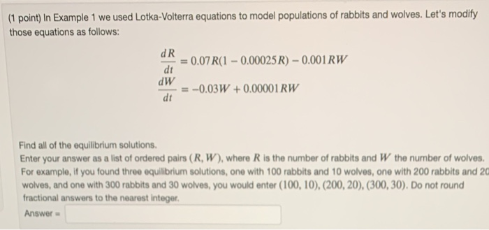 Solved (1 point) In Example 1 we used Lotka-Volterra | Chegg.com