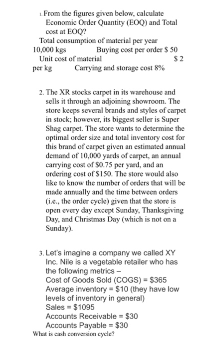 Solved 1. From the figures given below, calculate Economic | Chegg.com