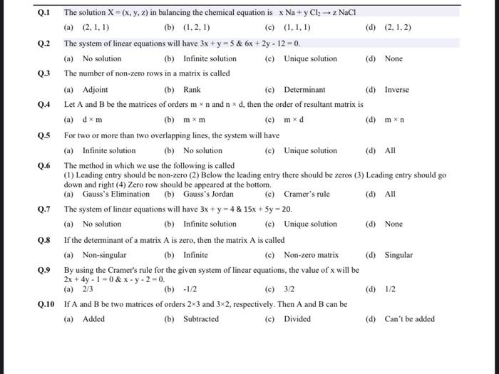 Solved Q.1 The solution \\( \\mathrm{X}=(\\mathrm{x}, | Chegg.com