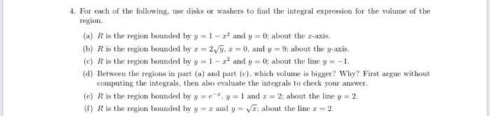 Solved 4. For ench of the following, use disks or washers to | Chegg.com