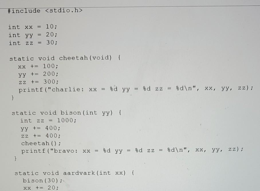 Solved QUESTION 31 In dynamic scope.c, it prints cheetah: yy | Chegg.com