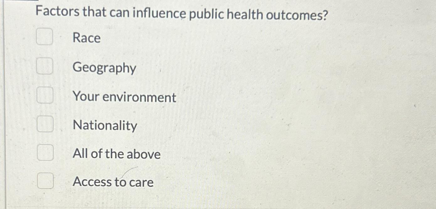 Solved Factors that can influence public health | Chegg.com