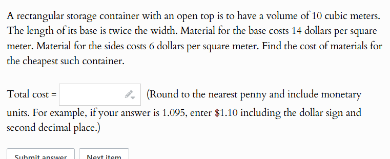 Solved A rectangular storage container with an open top is | Chegg.com
