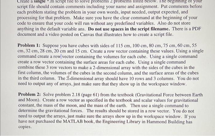 Create A Single M Script File To Solve Problems 2 