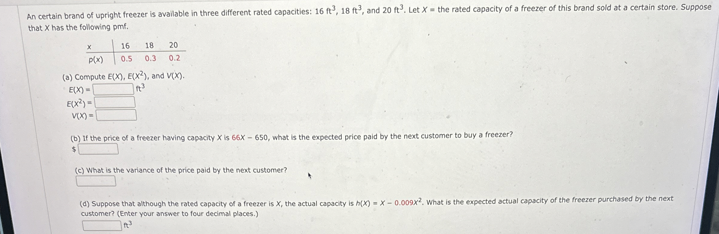 Solved An certain brand of upright freezer is available in | Chegg.com