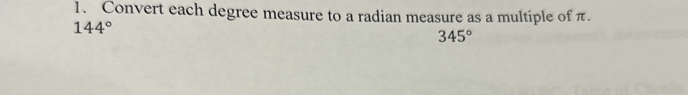 Solved Convert each degree measure to a radian measure as a | Chegg.com