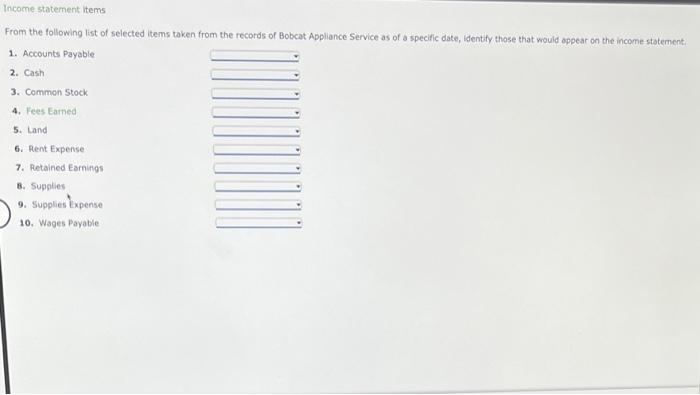 Solved Income statement items From the following list of | Chegg.com