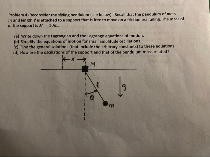 Solved Problem 4) Reconsider the sliding pendulum (see | Chegg.com
