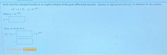 Solved Verify that the indicated function is an explicit | Chegg.com